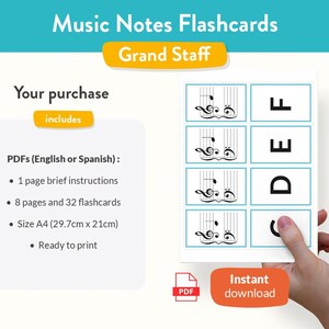Piano Note Flashcards Printable Music Flash Cards PDF , Grand Staff ...
