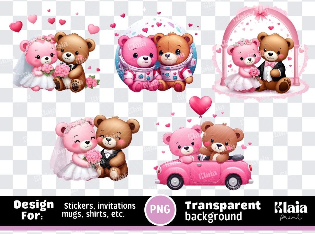 Pack CLIPART Valentine's Day Bears, Valentine's Day, Love PNG, CLIPART ...