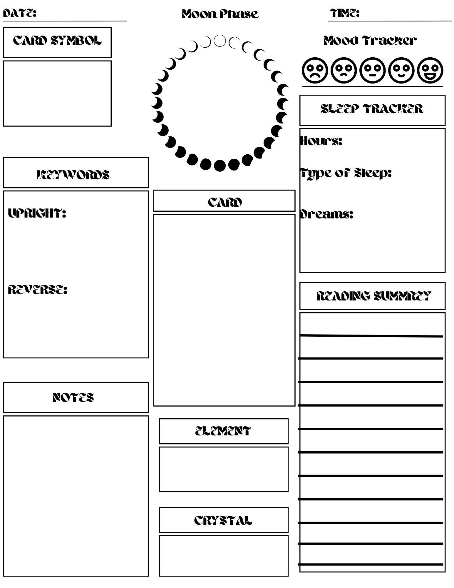 Daily Tarot Card Tracker Printable Personal Daily Tarot - Etsy