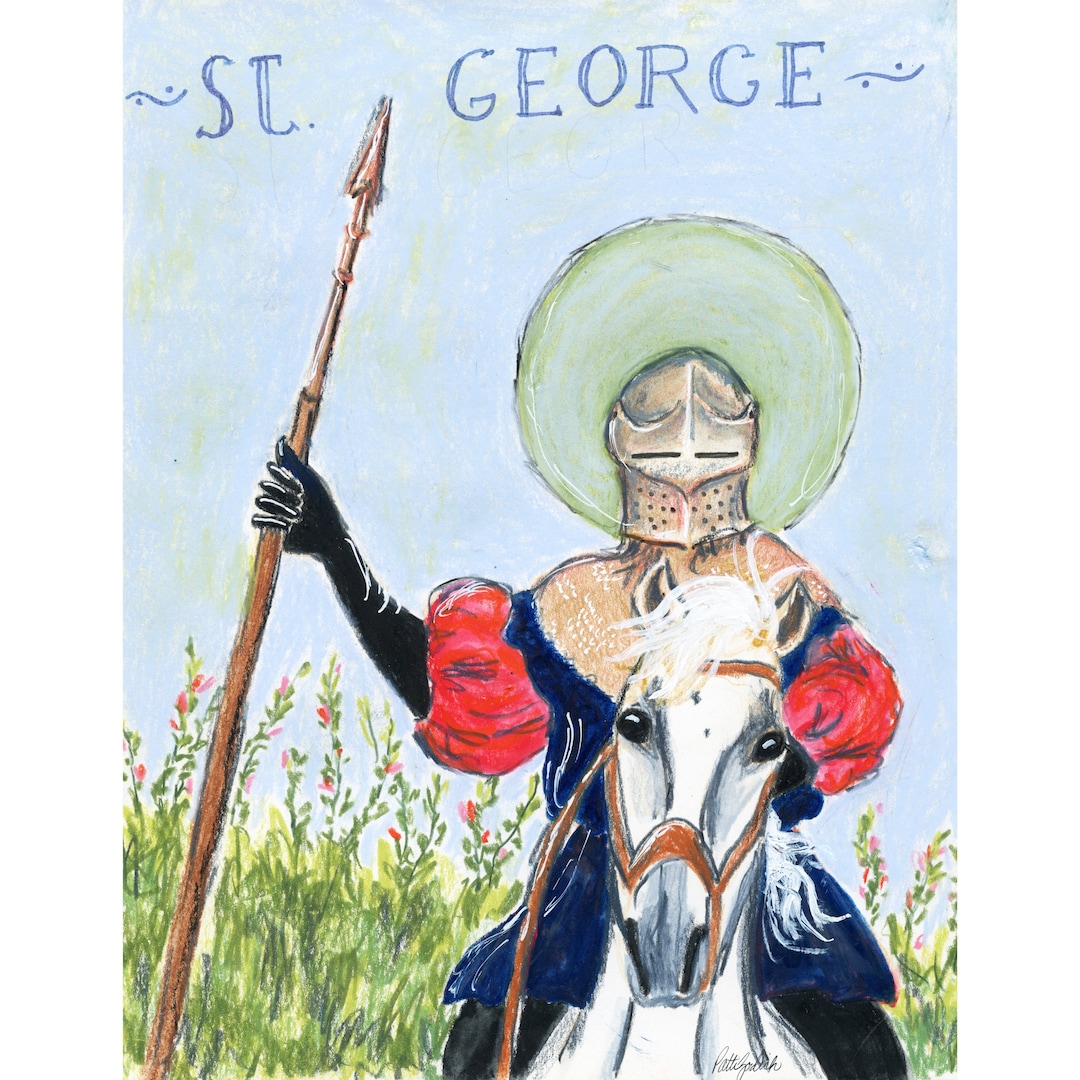 Saint George Illustration, Catholic Saint Art Print, Christian Wall Art ...