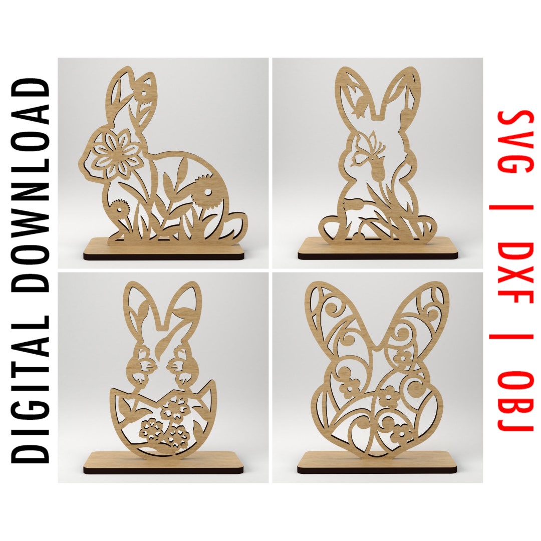 Easter Bunny Deco Laser Cut Files Floral Rabbits Set Home Decor Vector ...