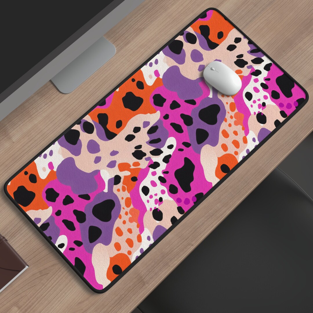 Leopard Print Desk Mat, Colorful Keyboard Mat, Neon Animal Print Mouse ...