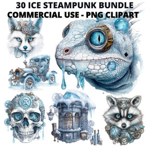 Frozen Ice Steampunk Winter Watercolor Bundle Unique Cold Season Themed ...