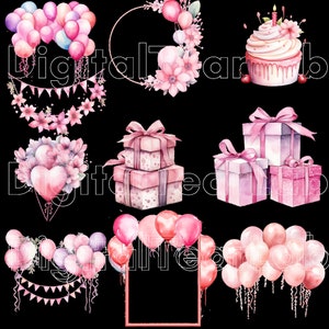 Pink Birthday Clipart Baby Bundle Watercolor Clipart Baby Girl Clipart ...