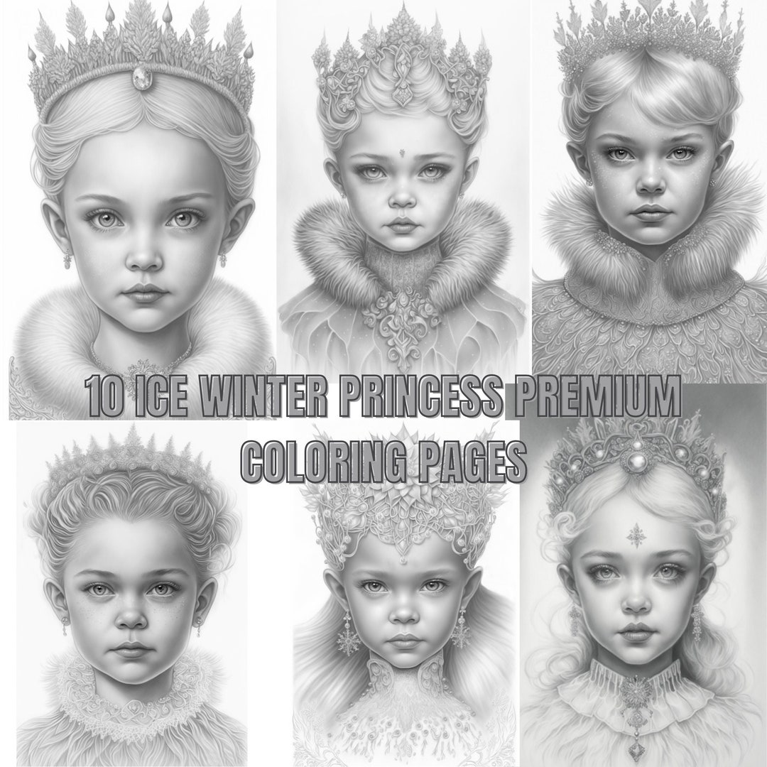 Winter Grayscale Coloring Pagesice Princess Beautiful Girl - Etsy