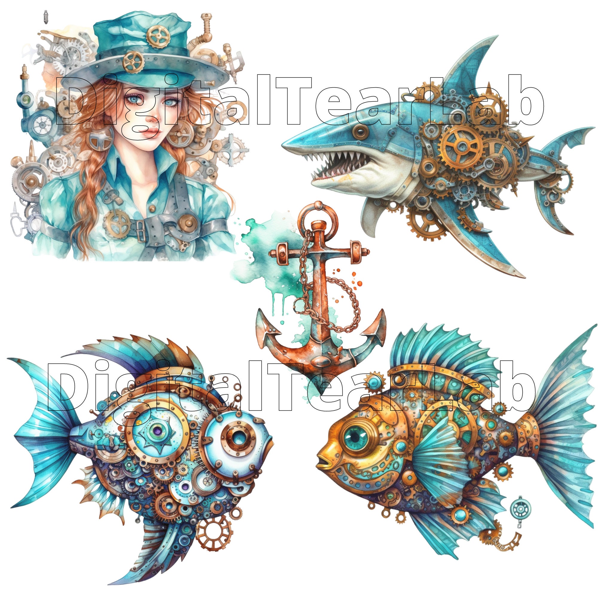 Underwater Steampunk Clipart Watercolor Steampunk PNG - Etsy