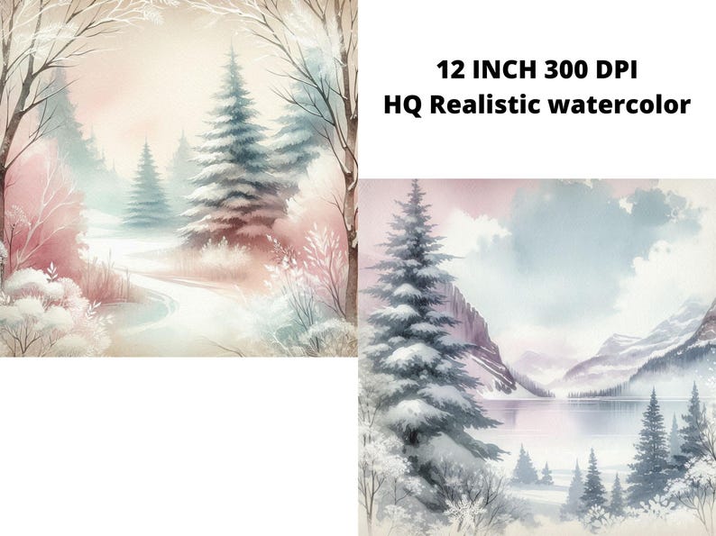 Watercolor Winter Snow Digital Paper Bundle, Snowy Forest Background ...