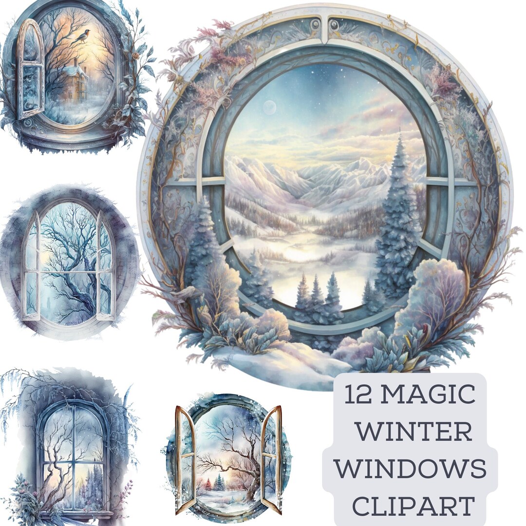Winter Magic Window Watercolor Clipart, Window Clipart, Magic Winter ...