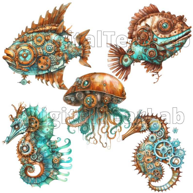 Underwater Steampunk Clipart Watercolor Steampunk PNG - Etsy