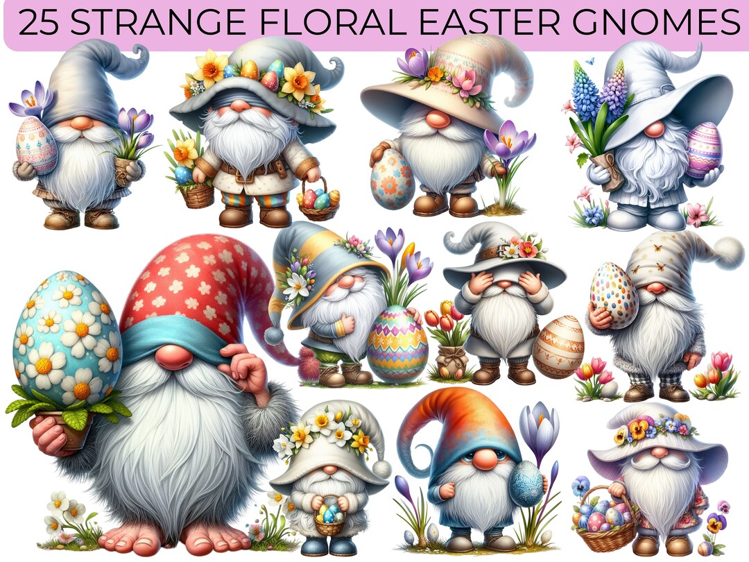 Spring Garden Gnomes Clipart: Unique Easter Gnome Clipart Bundle Quirky ...