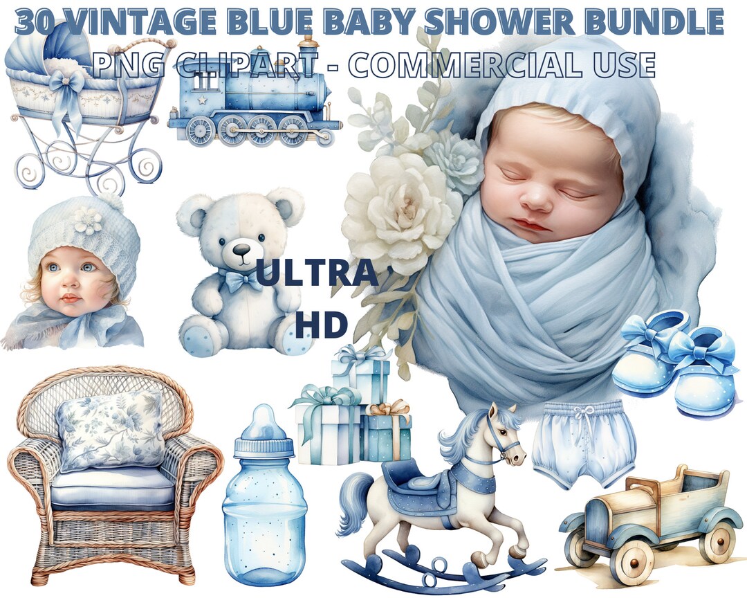 Vintage Baby Boy Watercolor Clipart Bundle Perfect for Baby Shower and ...