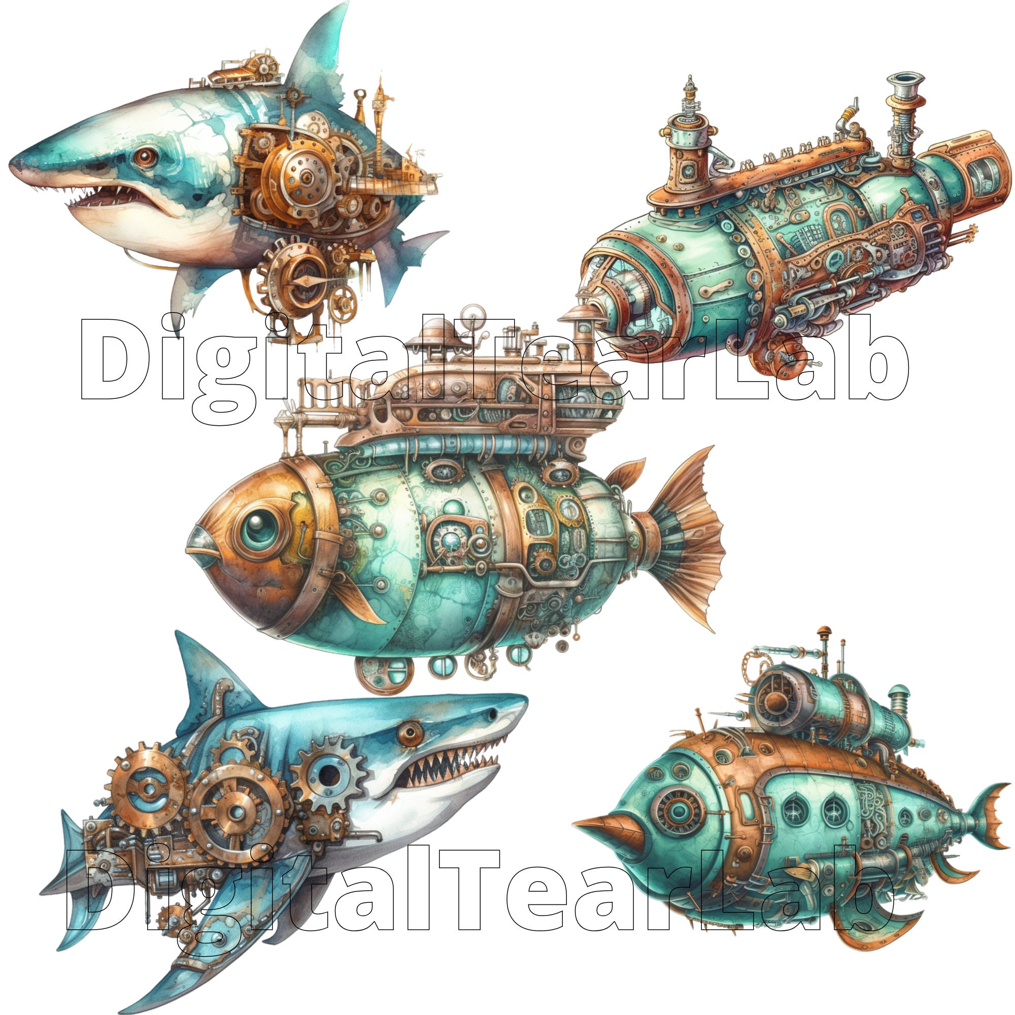 Underwater Steampunk Clipart Watercolor Steampunk PNG - Etsy