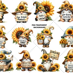 25 Sunflower Gnome PNG Bundle - Charming Gardening Gnomes With Sign ...