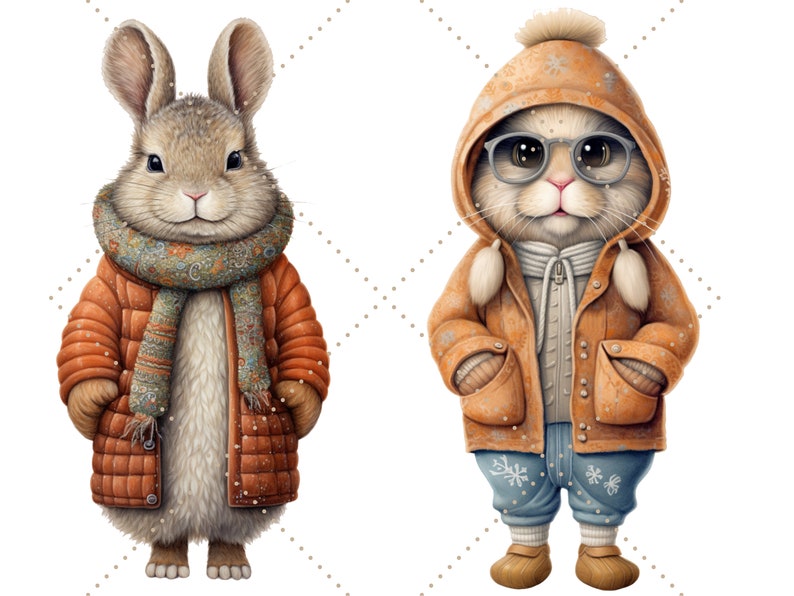 Winter Mix Media Funny Quirky Rabbits: Artistic Whimsy Bunnies, 15 Png ...