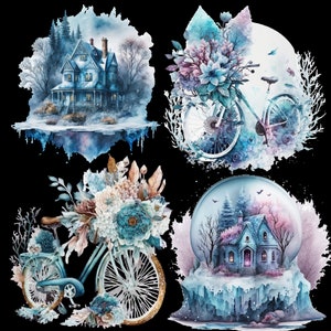 Winter Frozen Flowers Watercolor Clipart Flowers Clipart - Etsy