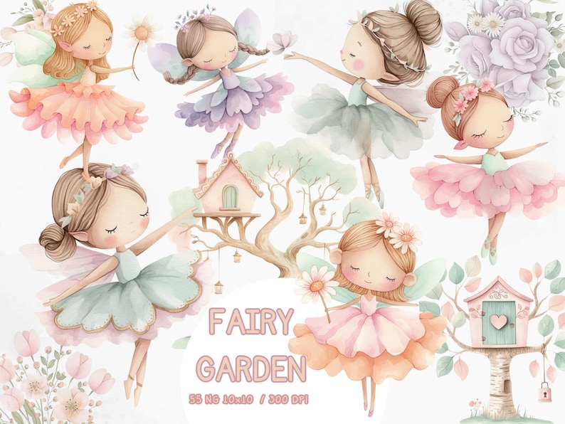 Watercolor Garden Fairies Clipart, Nature Fairy PNG Bundle, Forest ...