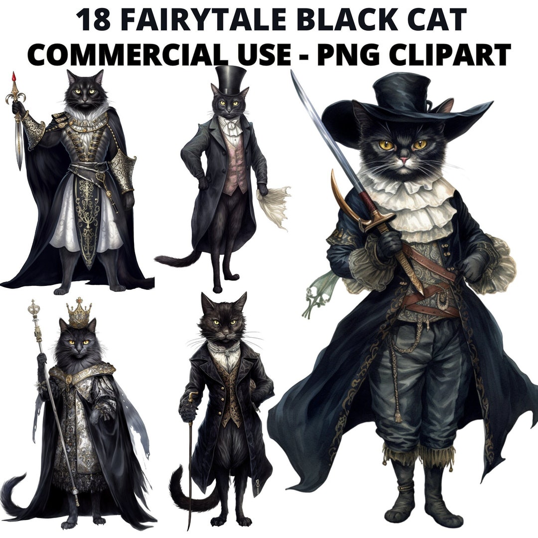 Black Cat Fairytale Png Watercolor Clipart, Fairytale Clipart PNG ...