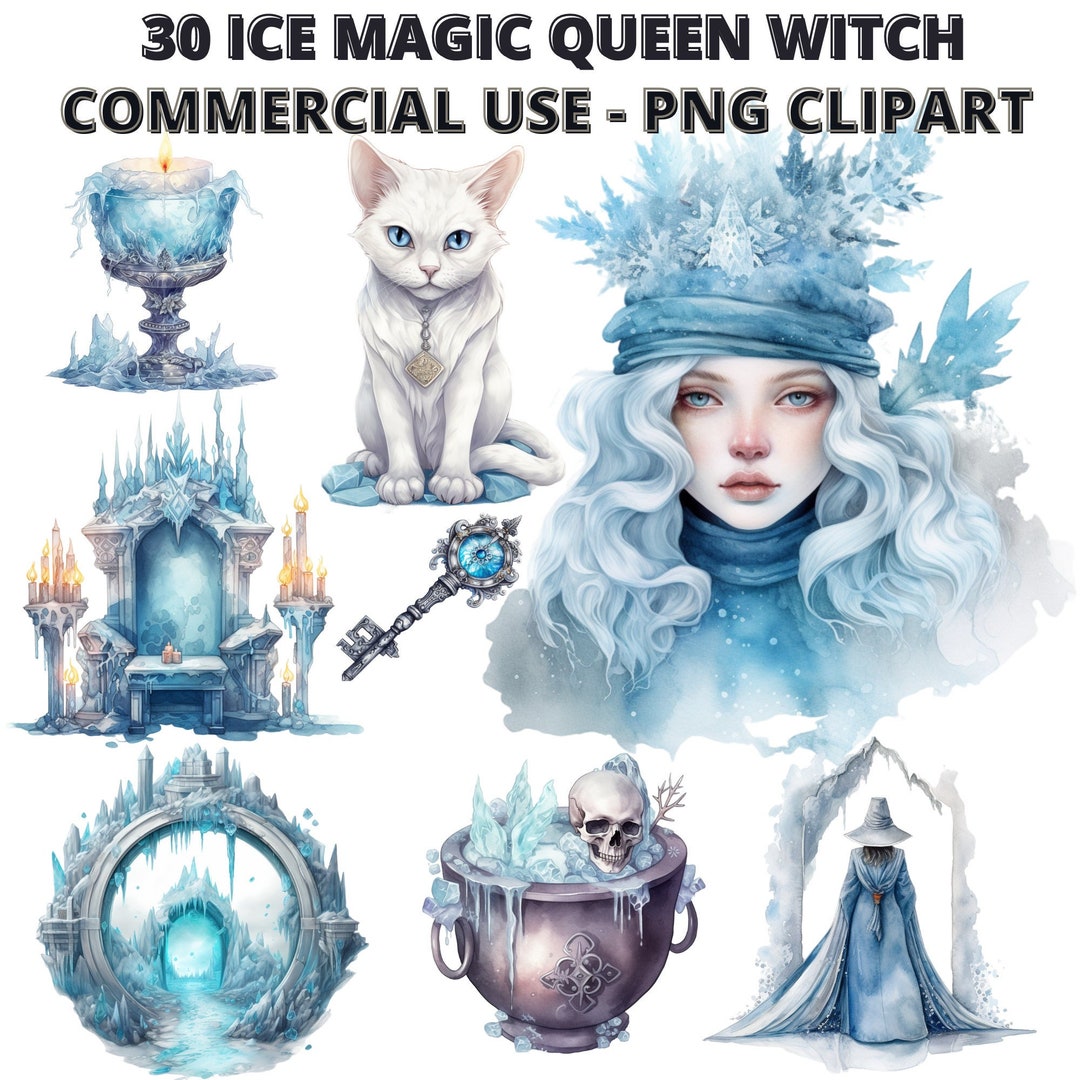 Ice Witch Queen Watercolor Clipart Png, Printable Frozen Magic Dark ...