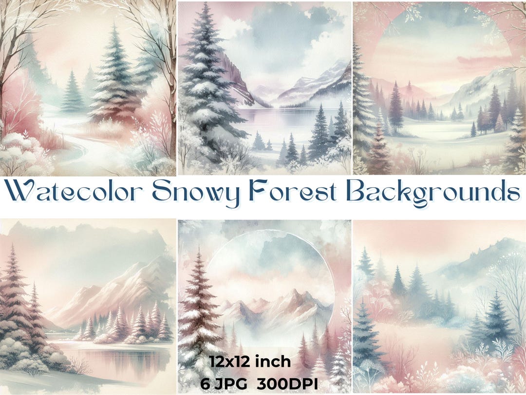 Watercolor Winter Snow Digital Paper Bundle, Snowy Forest Background ...