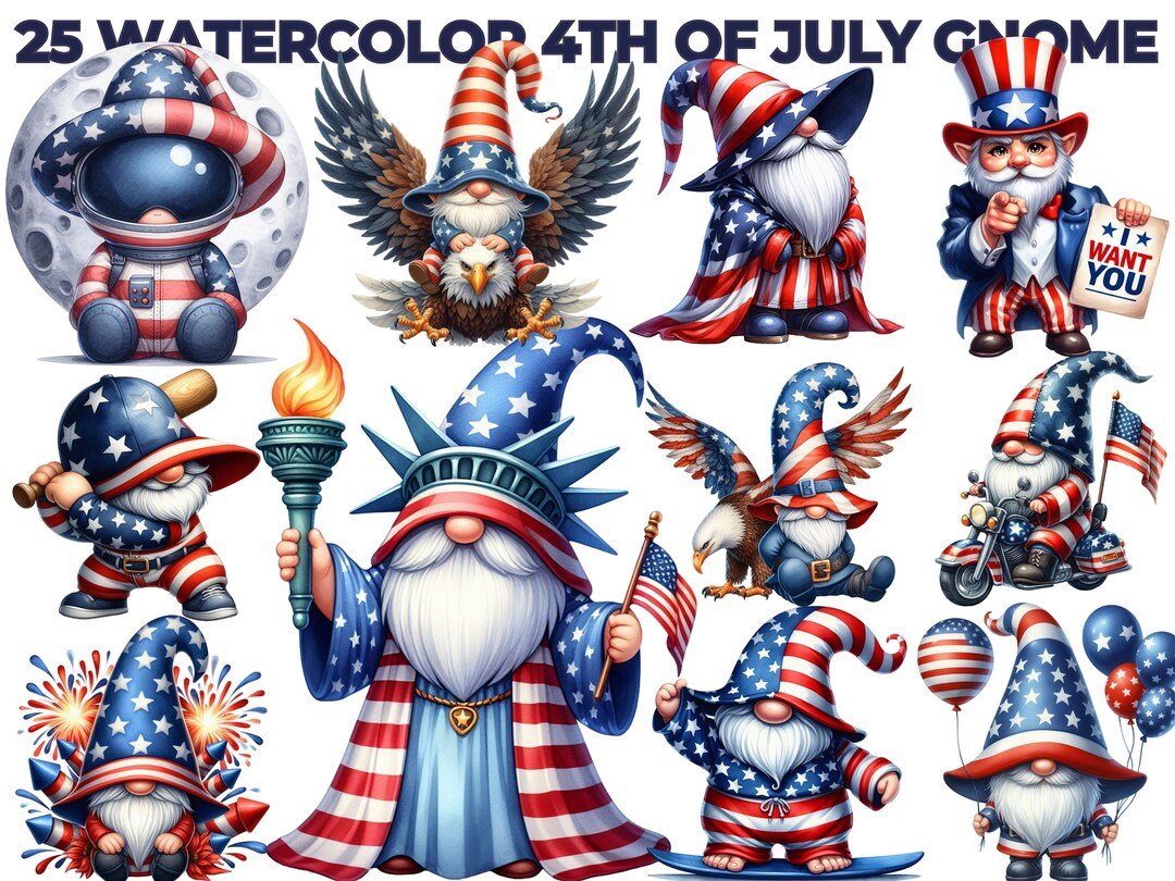4th of July Gnome Clipart Bundle, Independence Day Clipart, 4th of July ...
