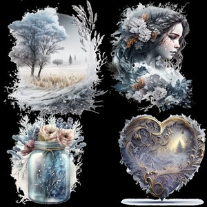 Winter Frozen Flowers Watercolor Clipart Flowers Clipart - Etsy