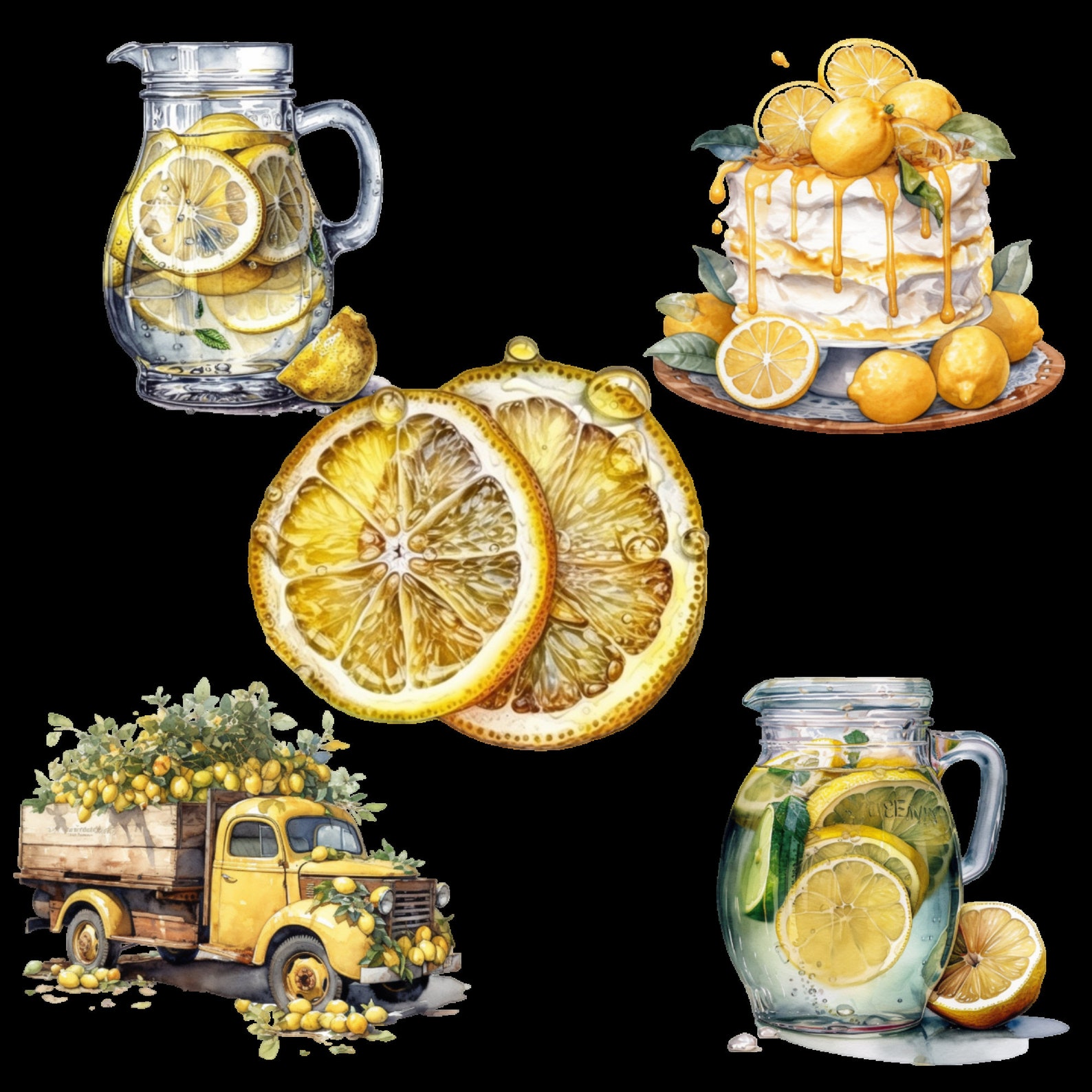 25 Lemon Watercolor Clipart Lemons Bundle PNG Lemon Truck - Etsy