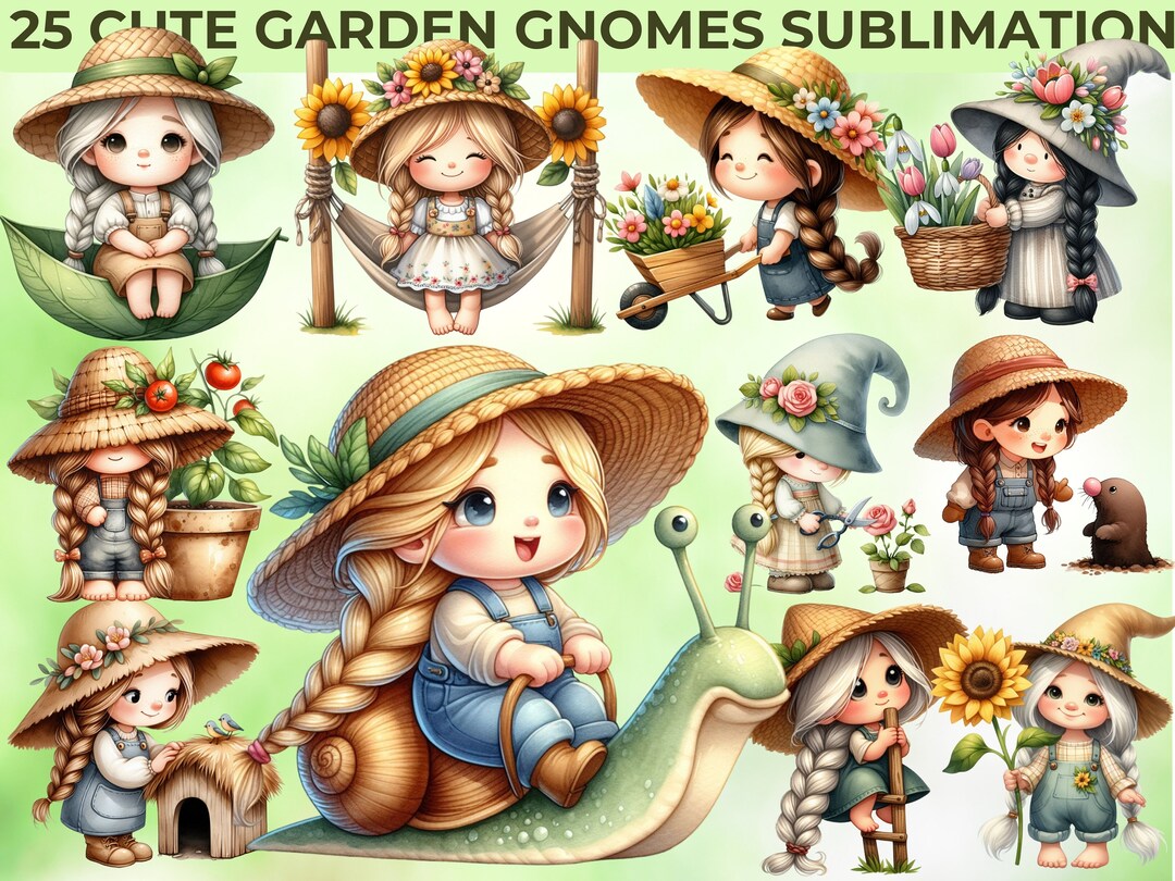 Watercolor Garden Gnomes Whimsical Gardening Clipart Collection, Gnome ...