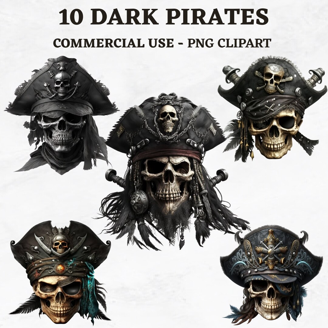 Gothic Pirate Skull Clipart Bundle | Dark Watercolor & 3D Mystical ...