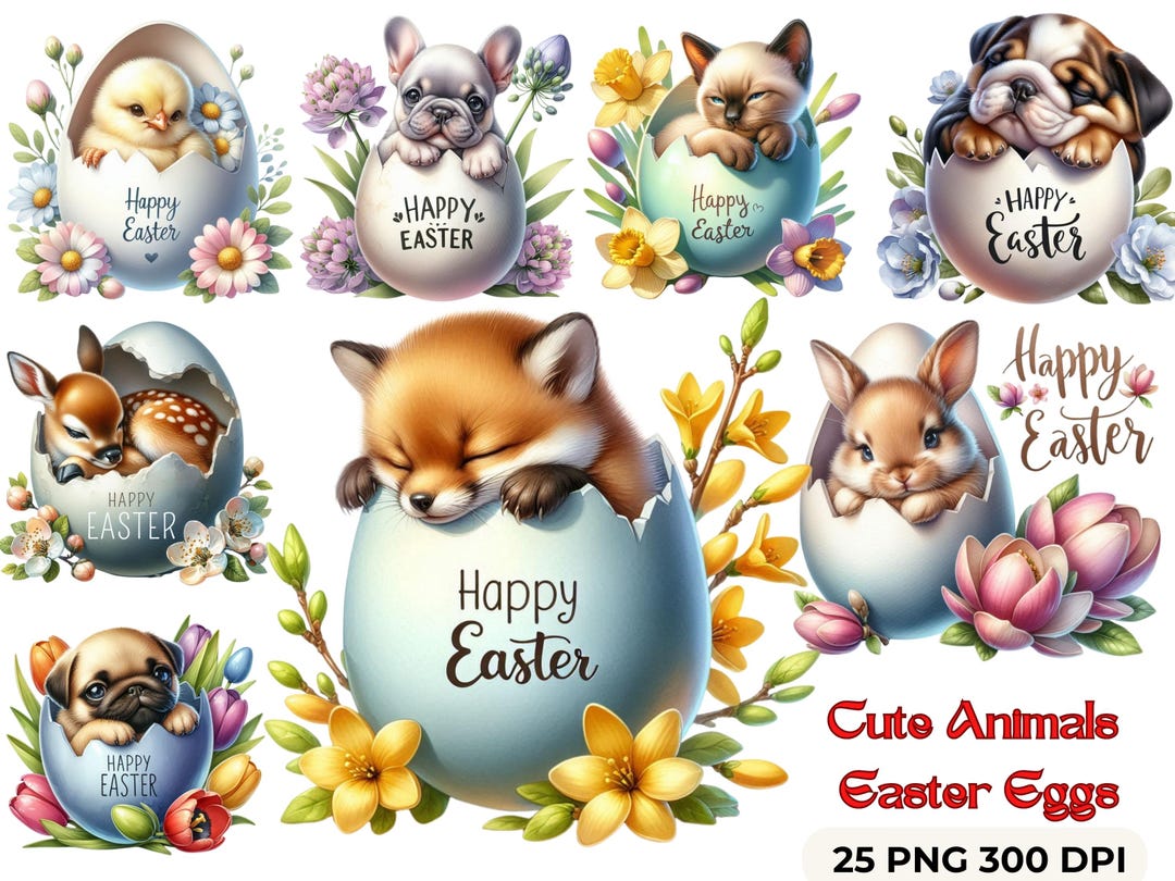 Easter Animals With Bunny Ears Clipart, Watercolor Bunny Ears Clip Art ...