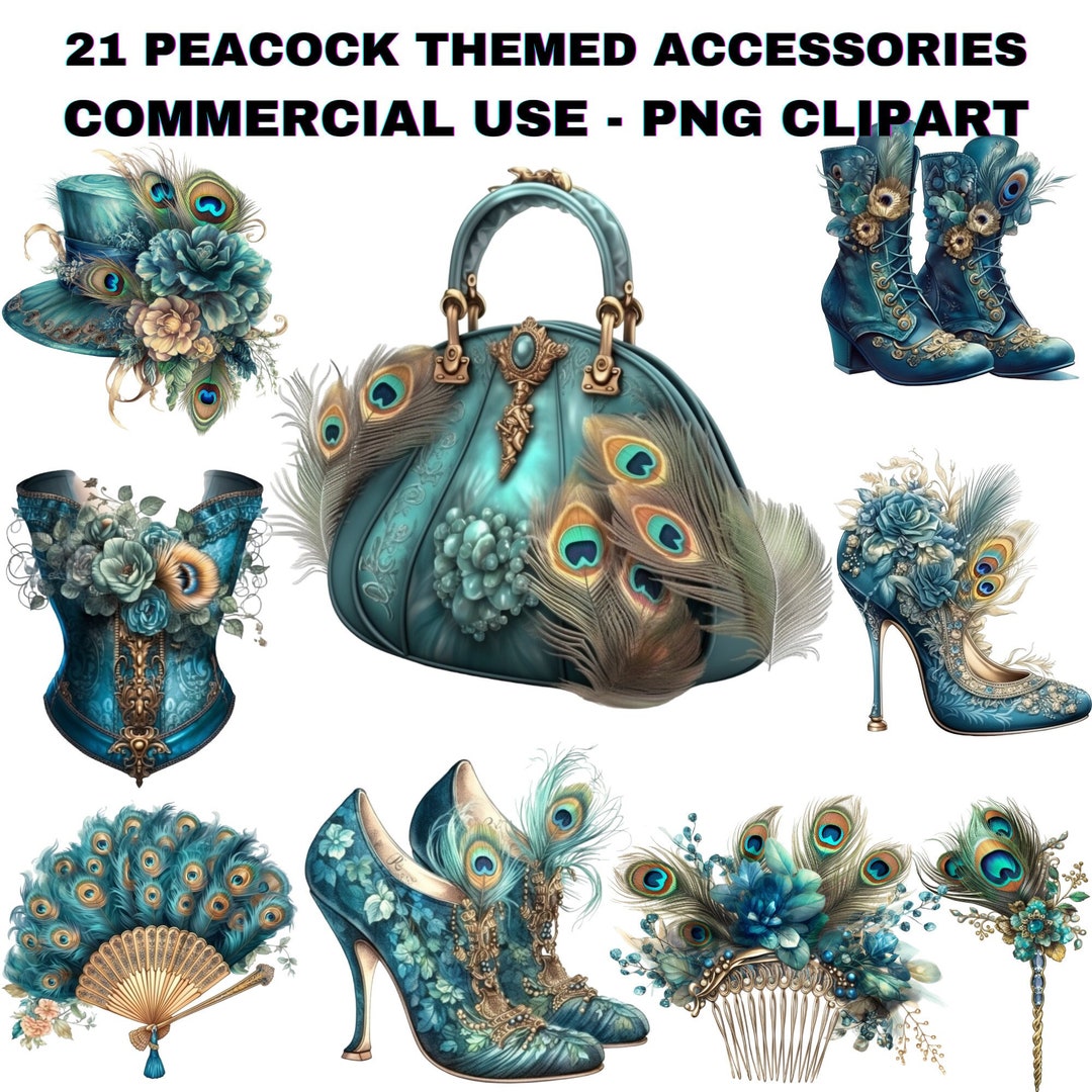 Elegant Peacock Victorian Clipart Set Vintage Accessories Ornate With ...