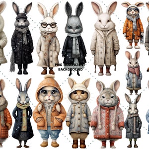 Winter Mix Media Funny Quirky Rabbits: Artistic Whimsy Bunnies, 15 Png ...