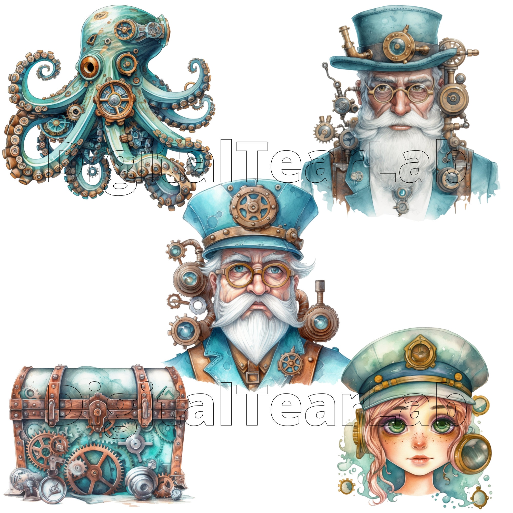 Underwater Steampunk Clipart Watercolor Steampunk PNG - Etsy