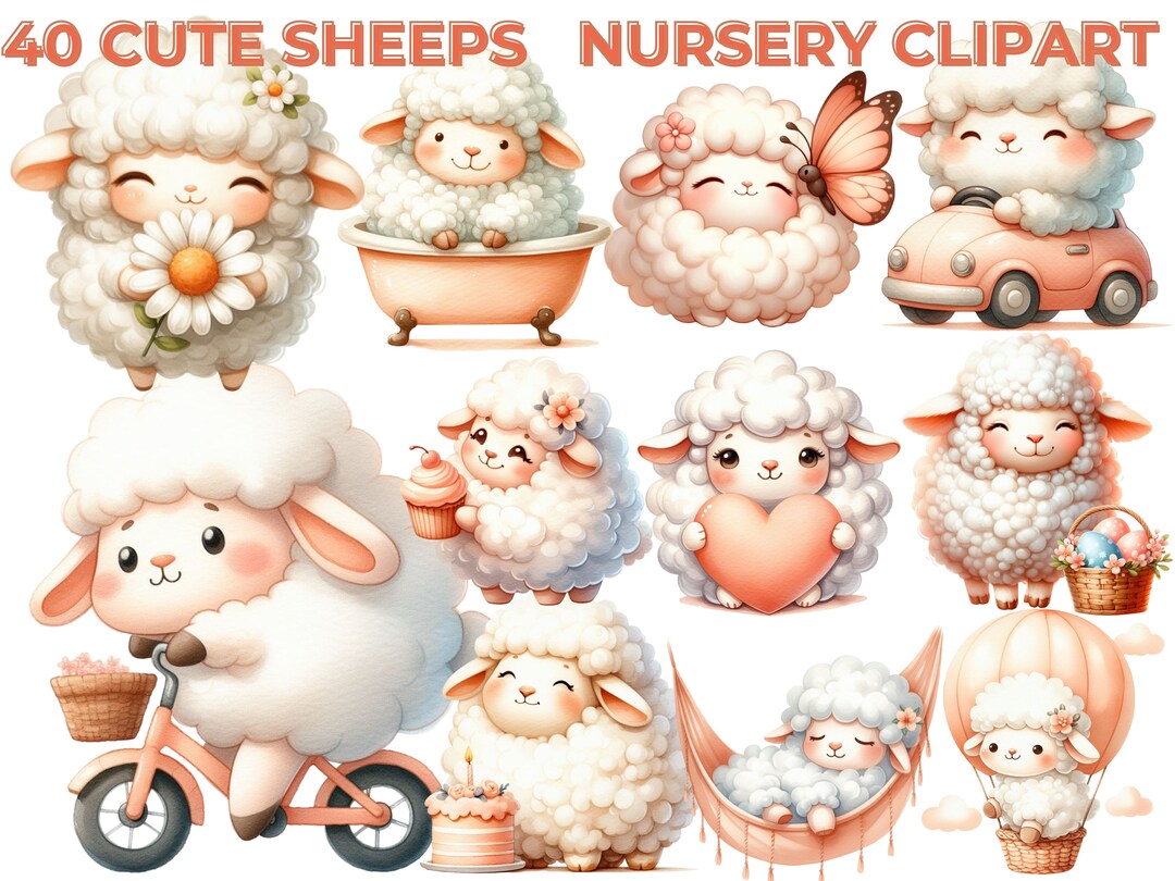 40 Watercolor Cute Sheep Clipart, Sheep Nursery Clipart, Animals Baby ...
