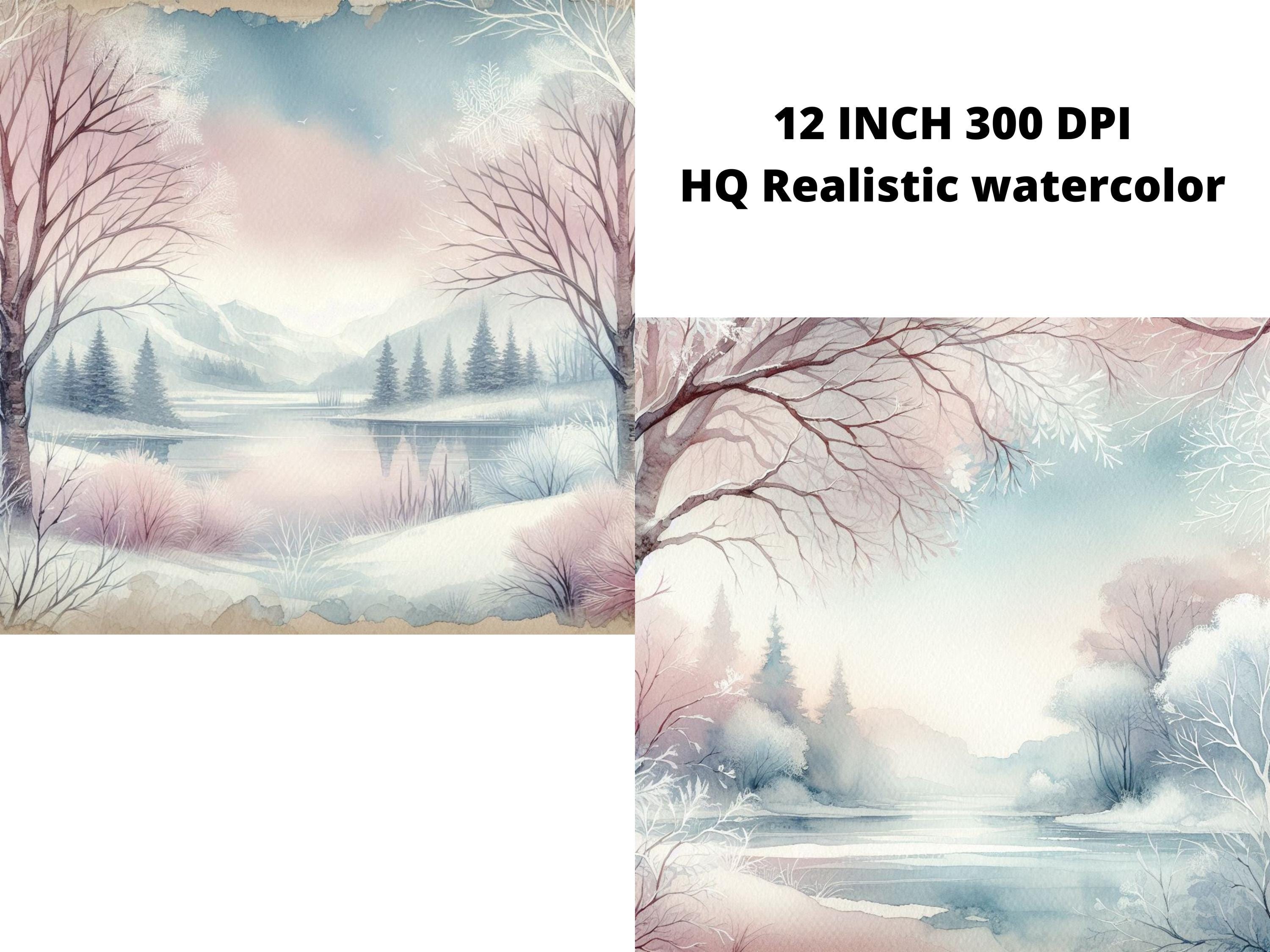 Watercolor Winter Snow Digital Paper Bundle, Snowy Forest Background ...