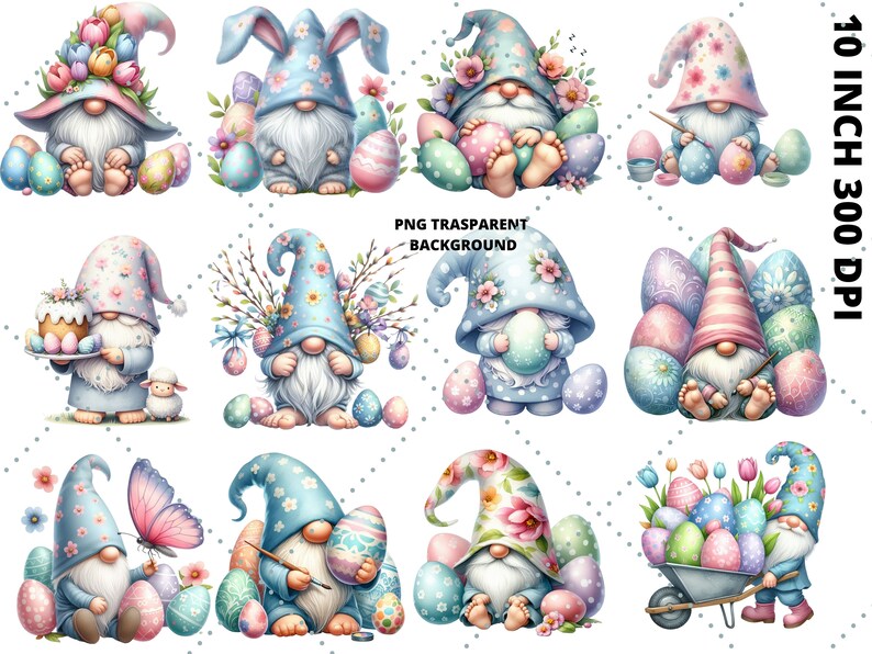 Pastel Easter Gnome Clipart Bundle - Spring Garden Sublimation PNG ...