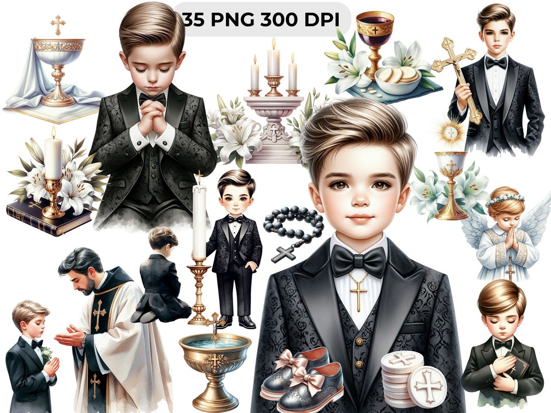 Boy Communion Clipart Bundle | 35 Black Suit Pngs – First Holy ...