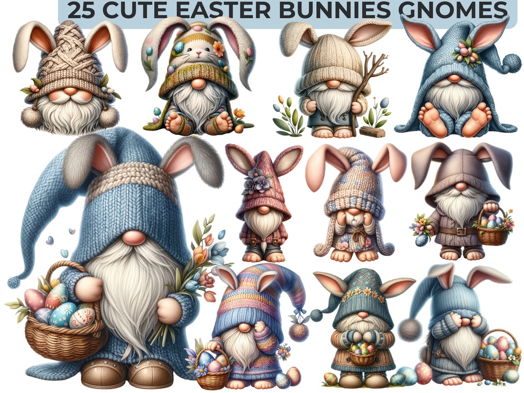 Easter Bunny Gnomes Watercolor Clipart: A Vibrant Addition to Your ...