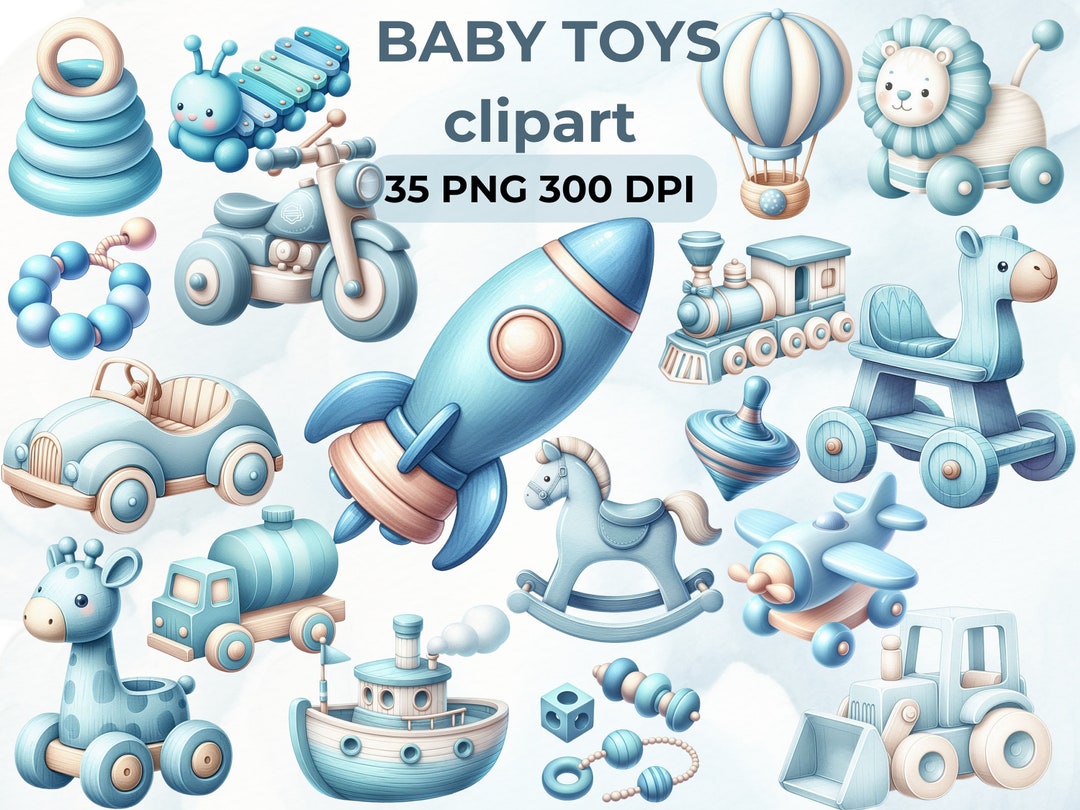 Watercolor Baby Boy Toys Clipart, Baby Shower Set, Nursery, Newborn ...