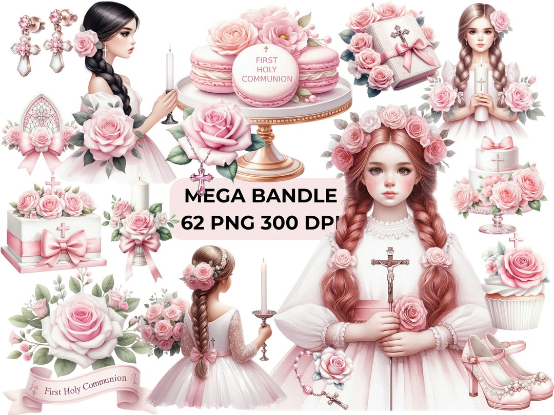 First Holy Communion Clipart Mega Bundle – Pink Girl Set | 62 ...