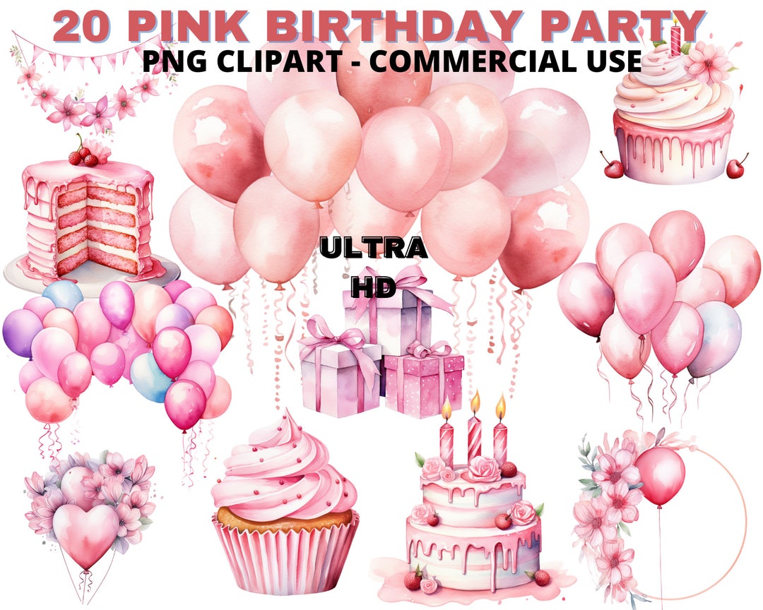 Pink Birthday Clipart Baby Bundle Watercolor Clipart Baby Girl Clipart ...
