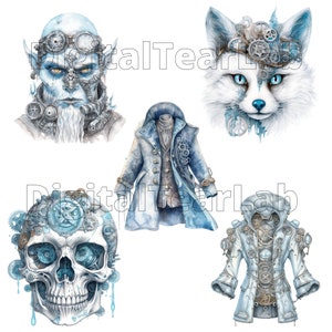 Frozen Ice Steampunk Winter Watercolor Bundle Unique Cold Season Themed ...