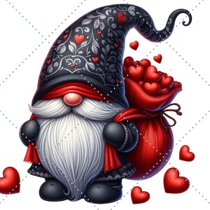 Watercolor Black Gothic Gnome, Valentine's Day Clipart | Black Gnome ...