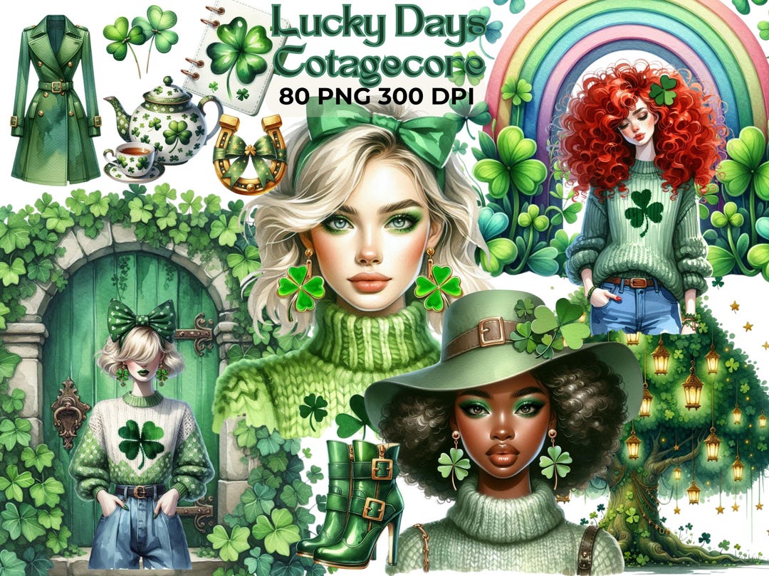 St. Patrick’s Day Clipart | Watercolor Lucky Clover Shamrock PNG | 80 ...