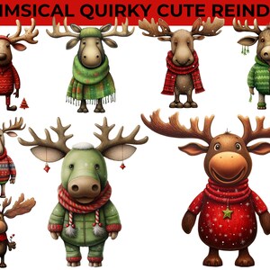 Quirky Cute Mixed Media Reindeer Get Whimsical Christmas Clipart Now - Etsy