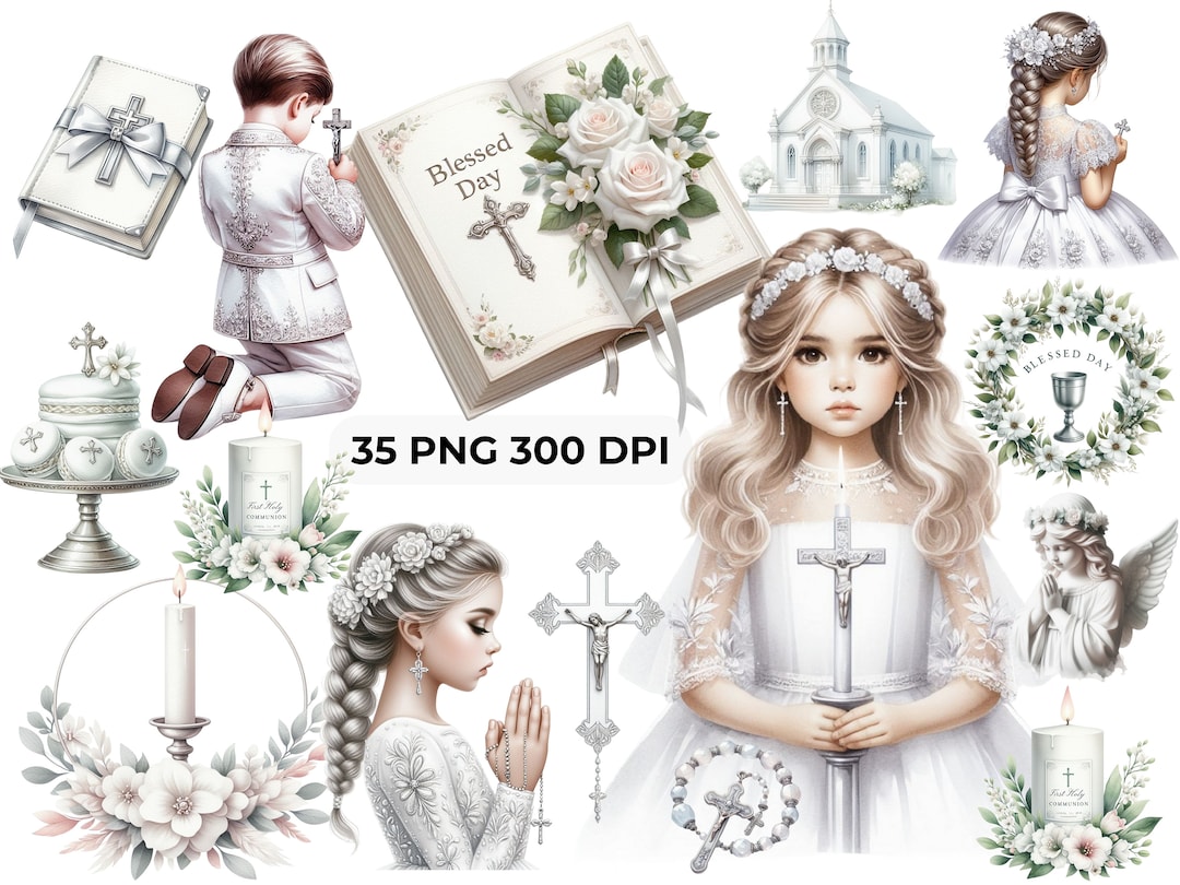 First Holy Communion Clipart Bundle - White Boy and Girl Communion 35 ...