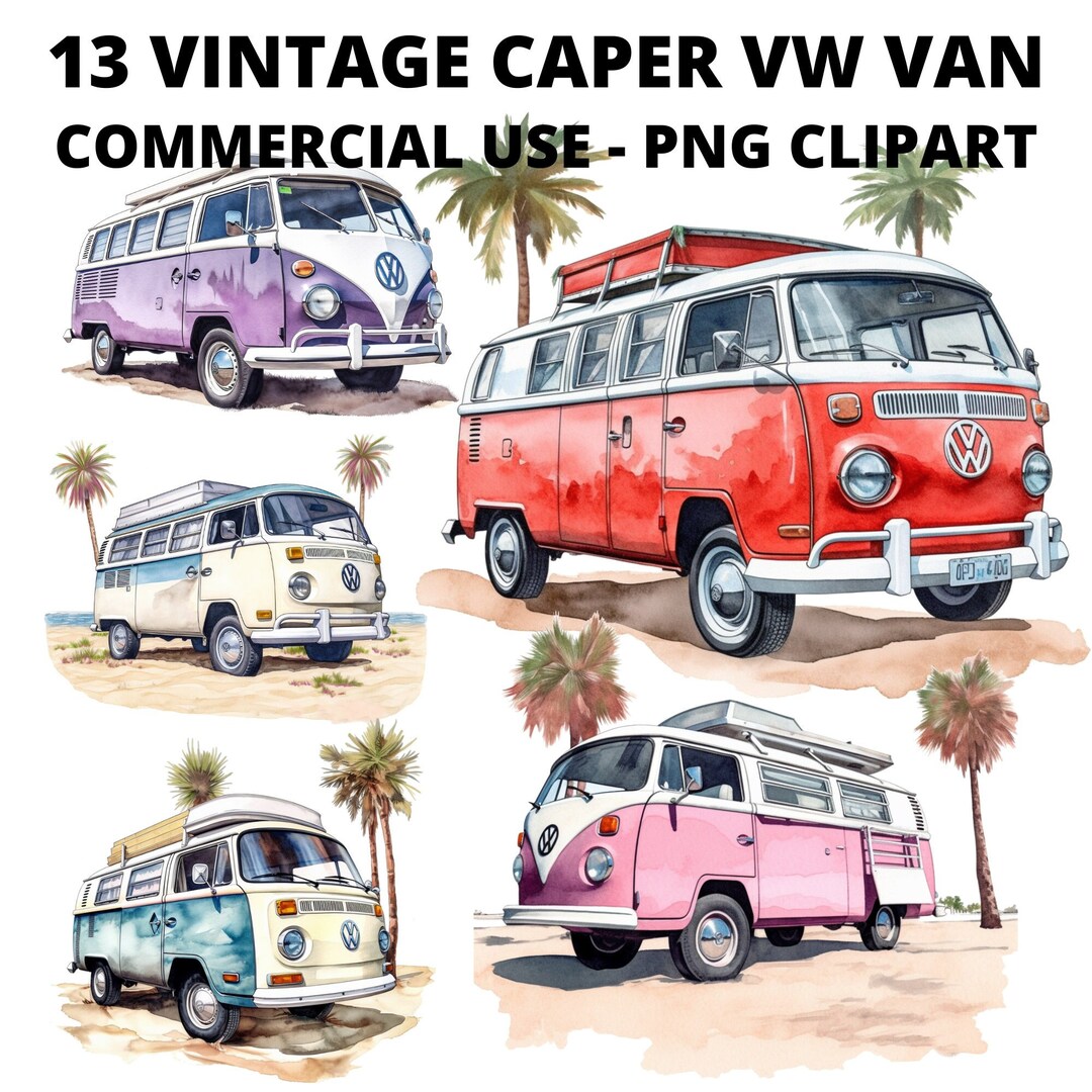 Camper Van Clipart - Cute Watercolor VW Van, PNG, Van Life, Nomad ...