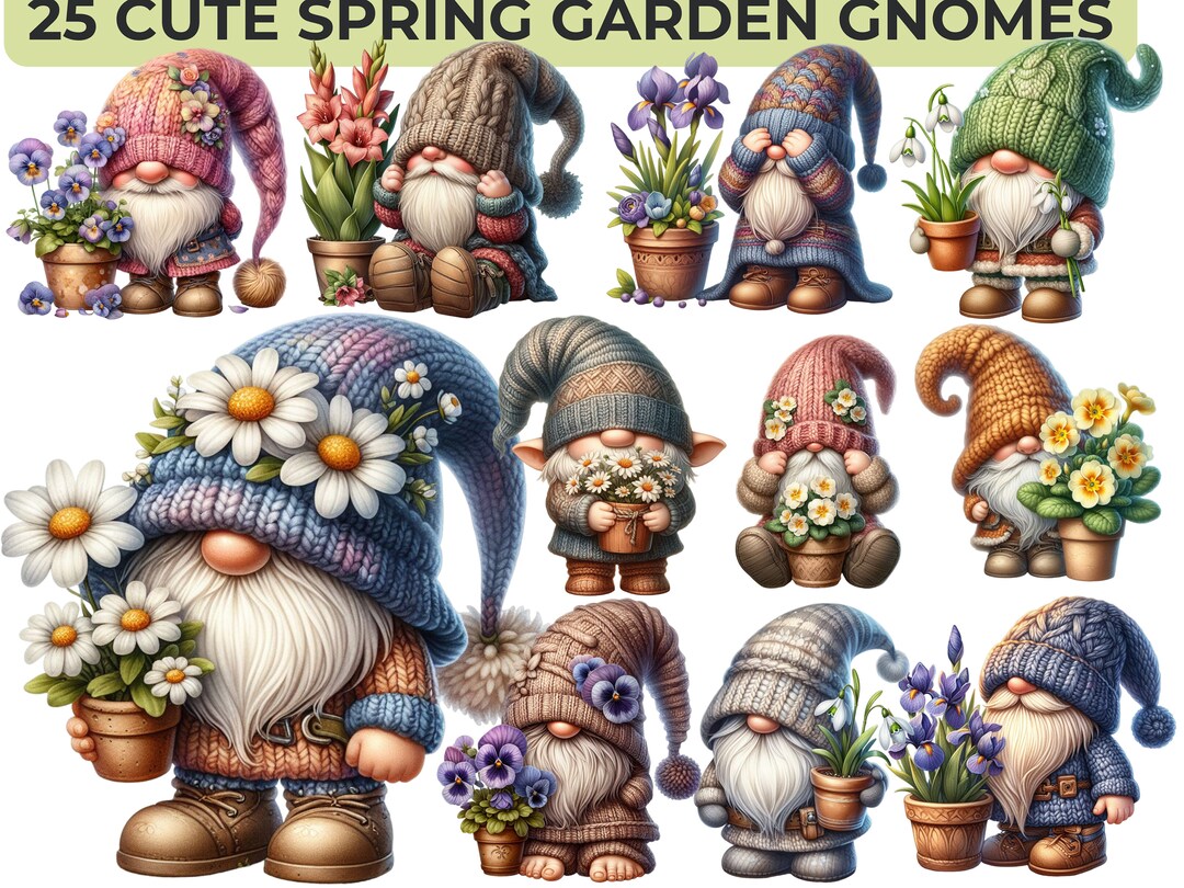 Spring Garden Gnomes Watercolor Clipart: A Colorful Journey Through Art ...