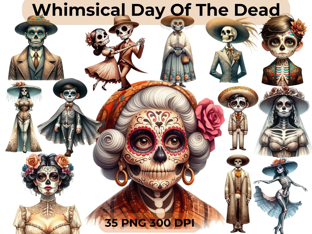 Quirky Day of the Dead Clipart, Dia De Los Muertos, Mexican Clipart ...