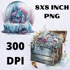 Winter Frozen Flowers Watercolor Clipart Flowers Clipart - Etsy