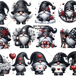 Black Gothic Gnome Clipart Bundle | Watercolor Valentine's Day Pngs for ...
